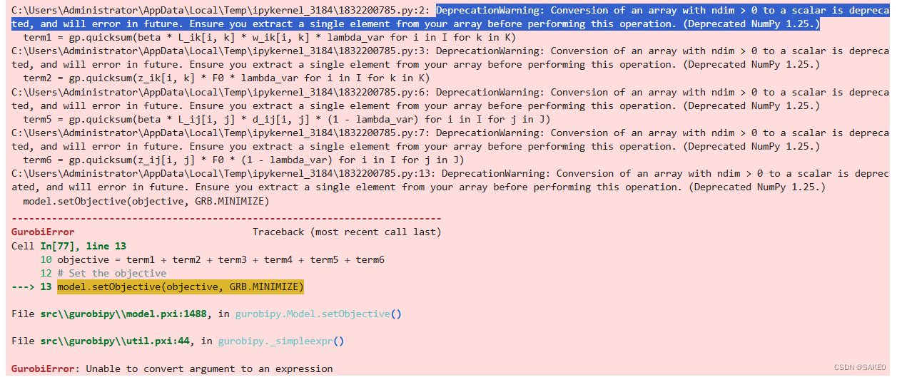 DeprecationWarning: Conversion of an array with ndim ＞ 0 to a scalar is deprecated, and will ...