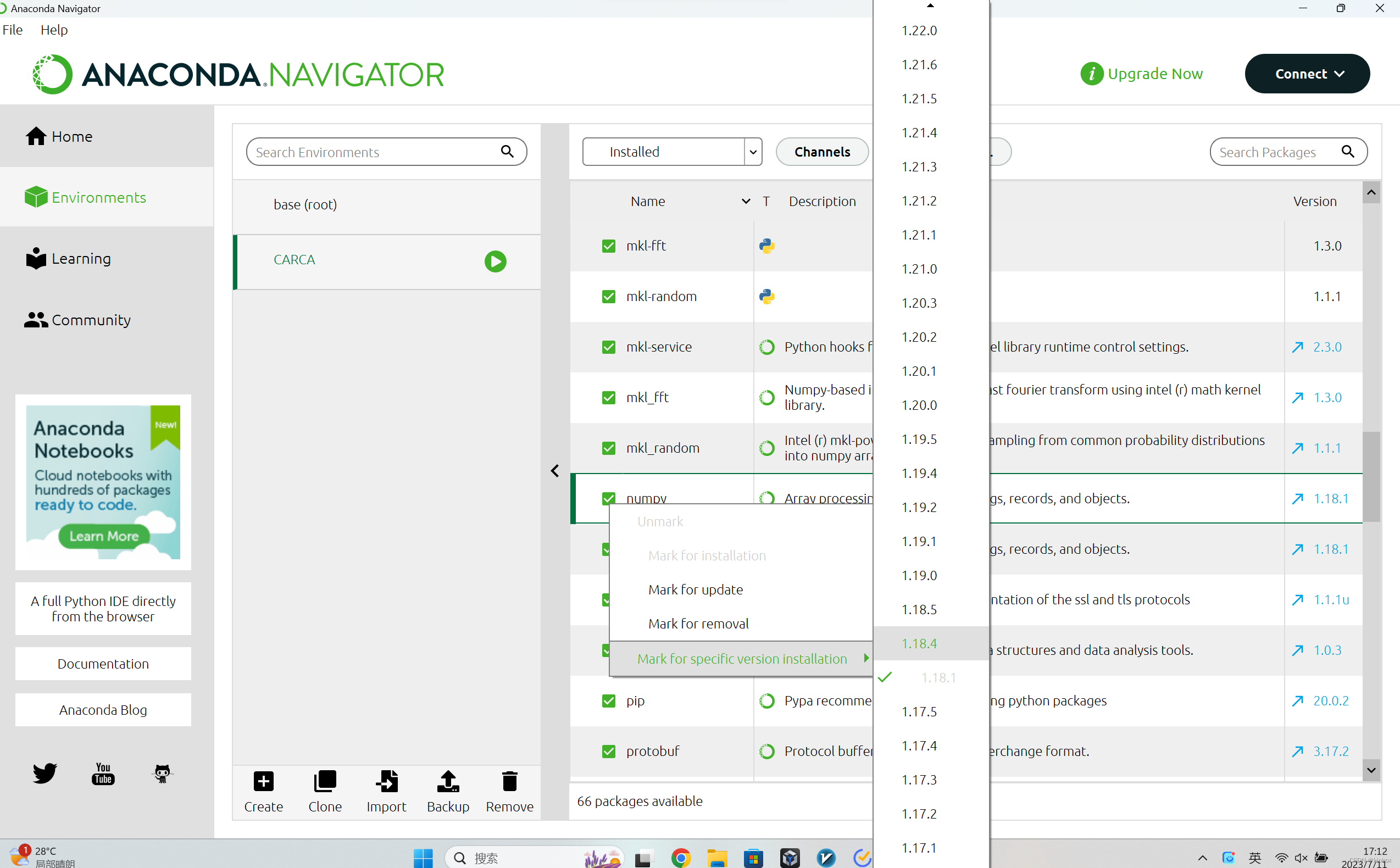 anaconda装pandas,tensorflow,matplotlib,numpy,six,scikit-learn等模块特定版本的流程_tensorflow1.14.0对应的 ...