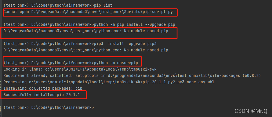 D:\ProgramData\Anaconda3\envs\test_onnx\python.exe: No module named pip ...