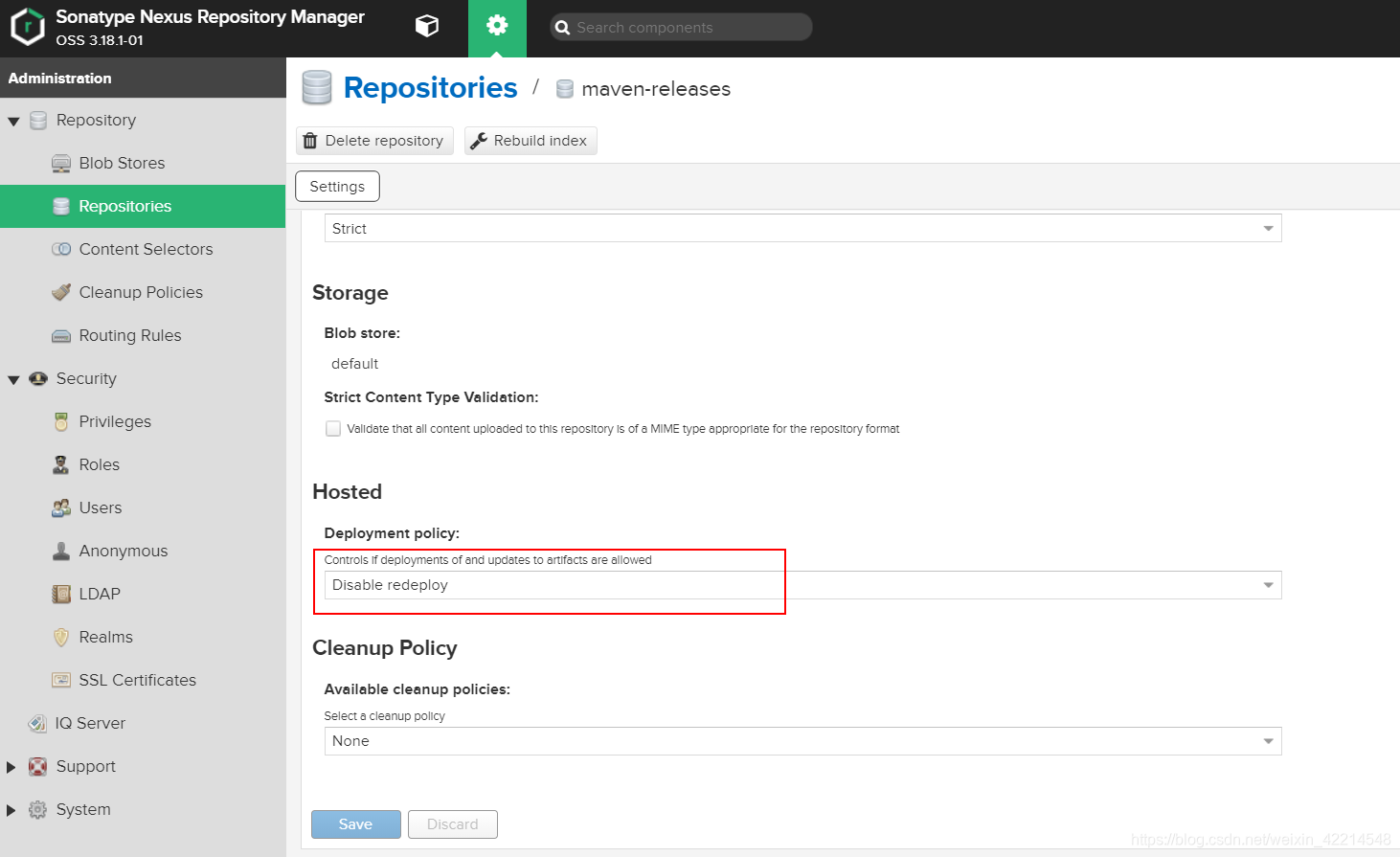 Return code is: 400, ReasonPhrase: Repository does not allow updating assets: maven-releases ...