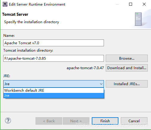 eclipse中的tomcat启动报错“The JRE could not be found. Edit the server and ...
