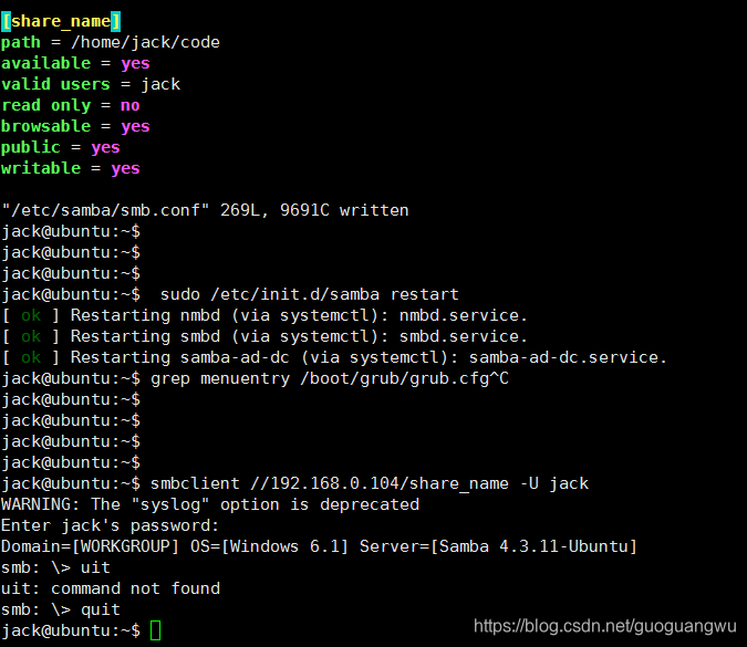 windows7 Ubuntu 16.04.6 smb共享 （遇到的问题）_win7找不到smb-CSDN博客