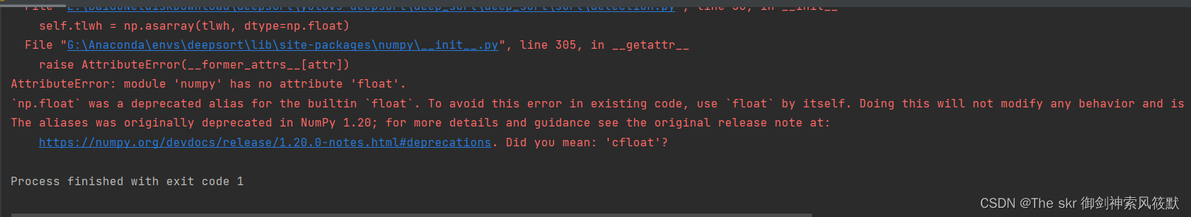 最近复现deepsort，发现run demo 出现错误module ‘numpy‘ has no attribute ‘float‘._`np.float` was a deprecated ...