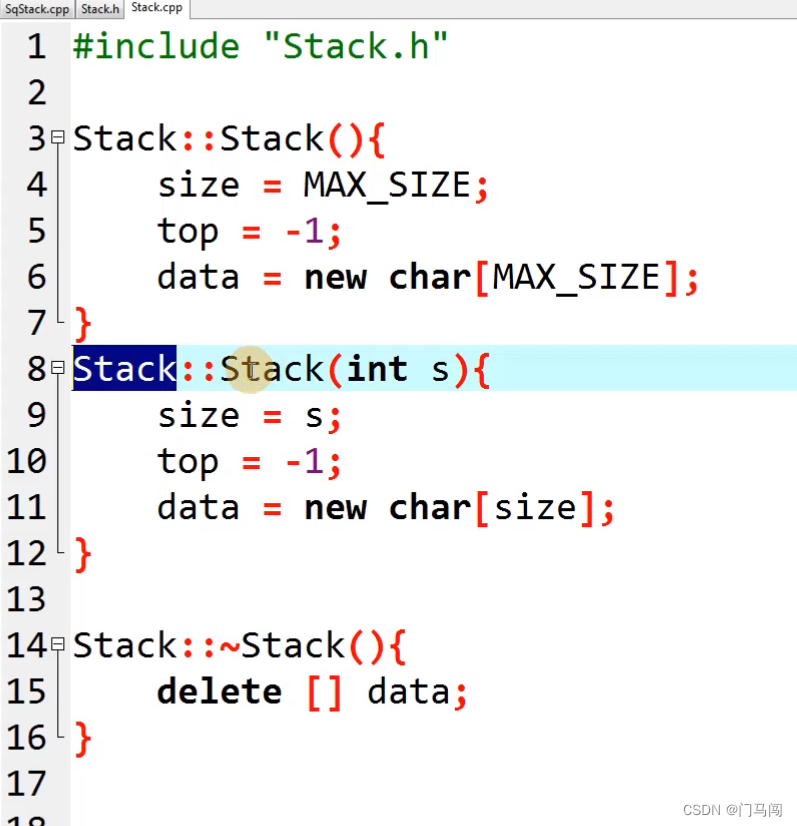 数据结构——用类模板实现顺序栈（c）请根据已给出的部分代码完善顺序栈类的设计以使程序正确运行。给出的代码部分修 Csdn博客