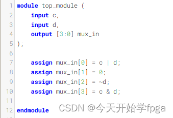 HDLBits刷题（3_1_4_8）Exams/ece241 2014 q3_对于下面的 karnaugh 映射,根据需要使用一个 4 对 1 多路复用器和尽可能多的 2 对-CSDN博客