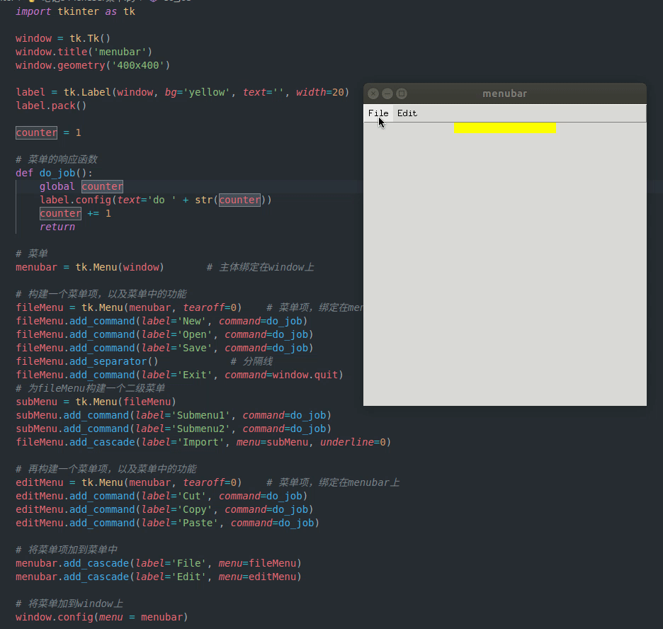 Tkinter——⑧Menubar菜单_tk.menu(menubar, tearoff=0)-CSDN博客
