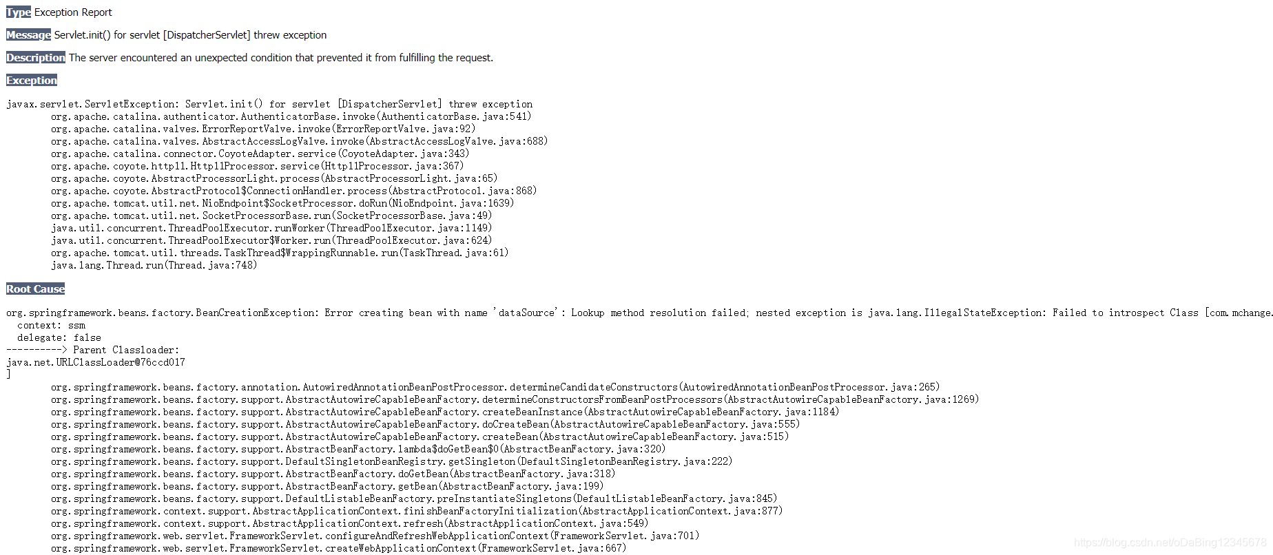 Failed to introspect Class [com.mchange.v2.c3p0.ComboPooledDataSource] from ClassLoader ...