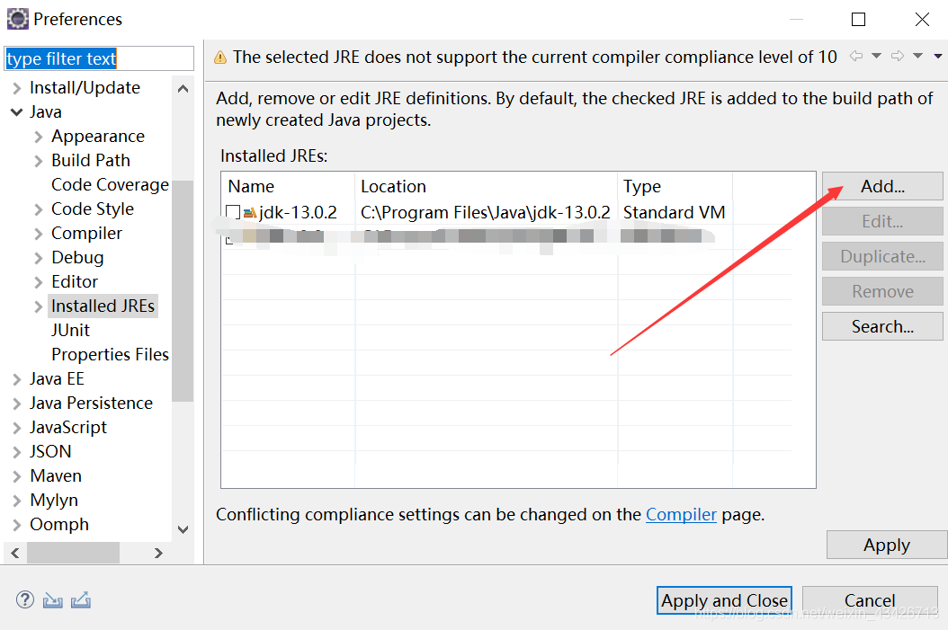 错误信息：JRE Oracle Corporation/13.0.2 is not supported, advanced source ...