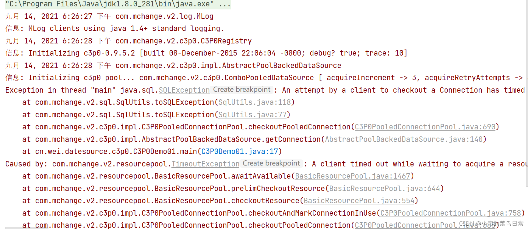 记录使用C3P0出现的一个问题 An attempt by a client to checkout a Connection has ...