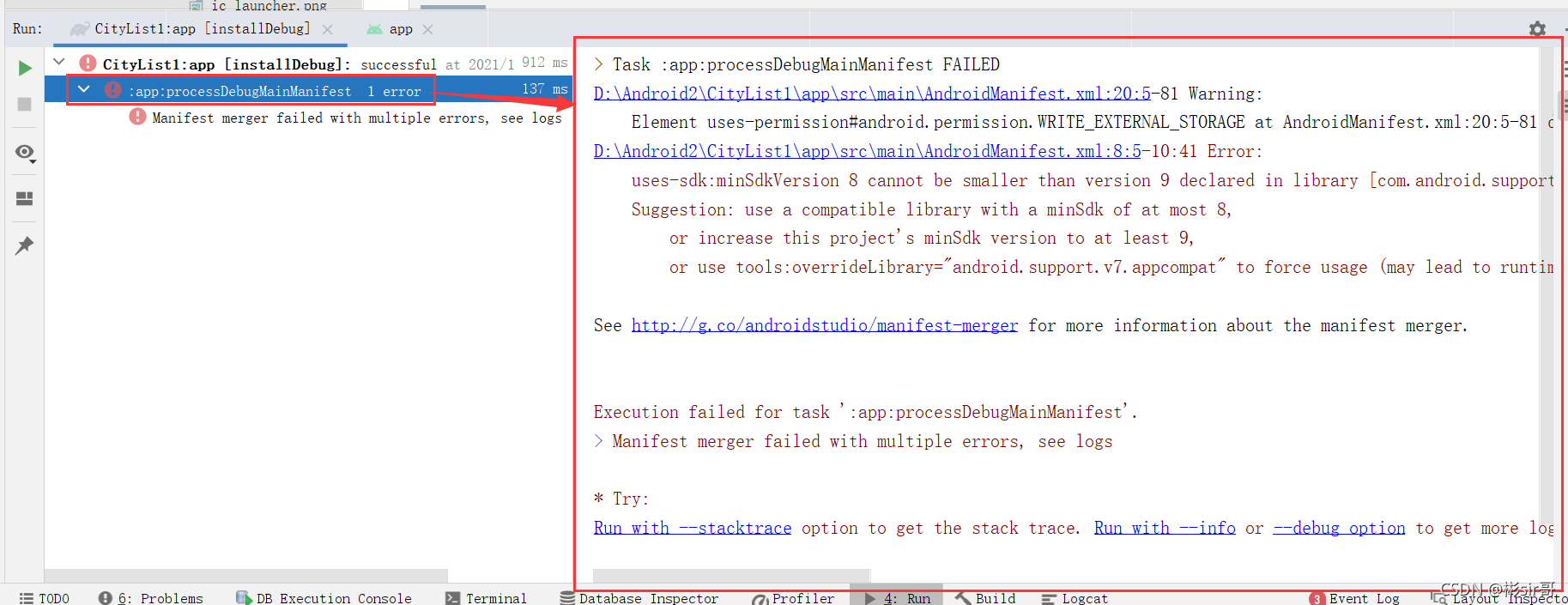 :app:processDebugMainManifest Manifest merger failed with multiple errors, see logs_task :app ...