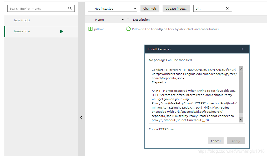 Anaconda安装pillow时报错CondaHTTPError HTTP 000 CONNECTION FAILED for url_为什么anaconda安装不了pillow-CSDN博客