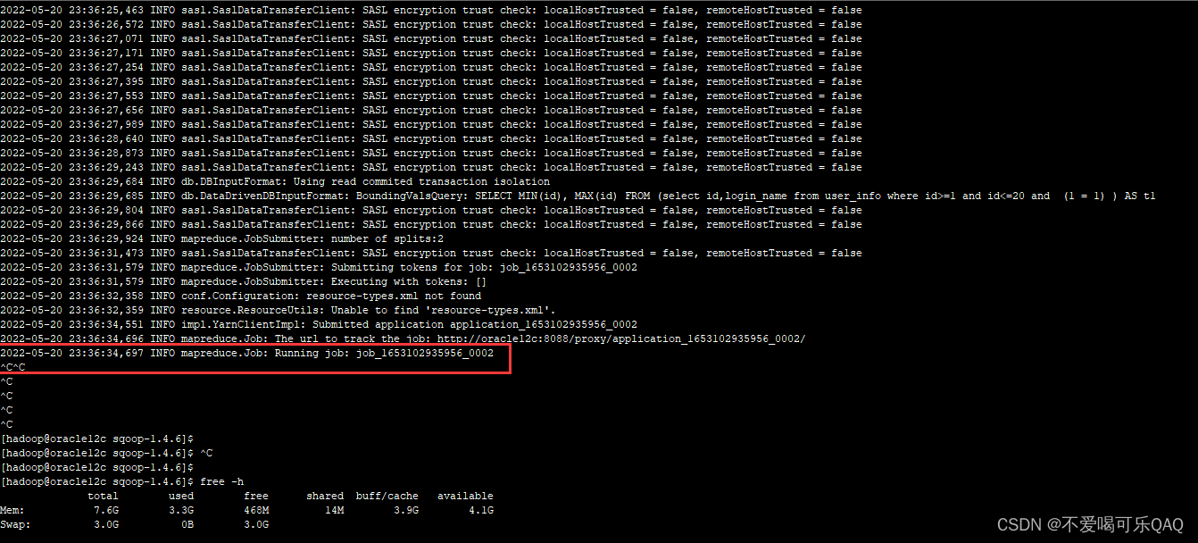 Sqoop运行import导入数据至HDFS卡在MapReduce(问题记录)_mysql导入hdfssqoop卡住-CSDN博客