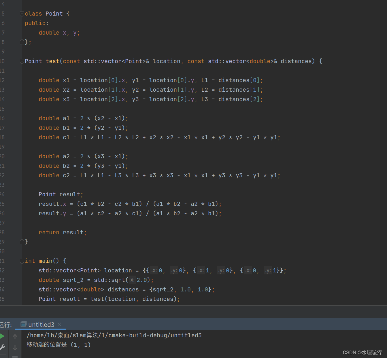 SLAM小题目_假设有三个wifi热点,位置分别在(x1,y1), (x2,y2), (x3,y3), 移动端测量到-CSDN博客
