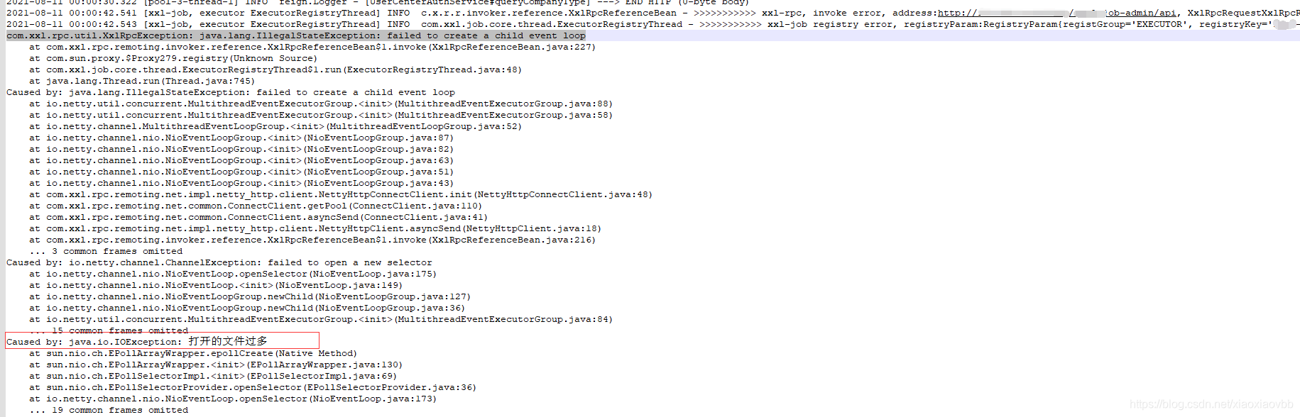 com.xxl.rpc.util.XxlRpcException: java.lang.IllegalStateException: failed to create a child ...