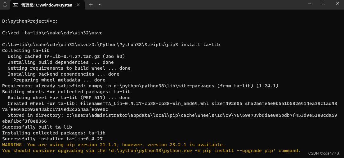 Win11x64平台为python安装talib 模块_talib安装问题 win11-CSDN博客