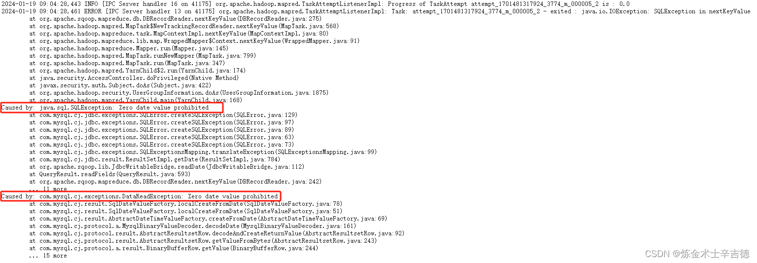 使用sqoop抽取数据时报错：Caused by: java.sql.SQLException: Zero date value prohibited 解决-CSDN博客