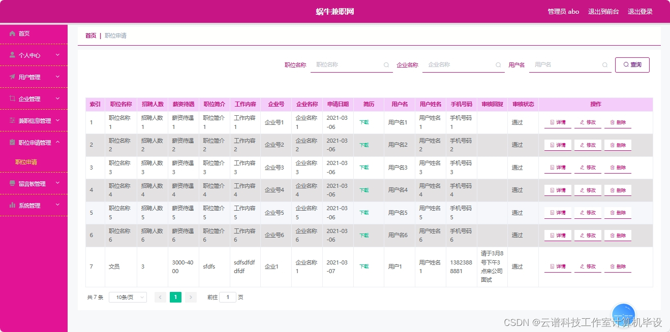 【java计算机毕业设计分享】蜗牛兼职系统java MySQL springboot vue html maven送文档PPT 代码源码 计算机项目-CSDN博客