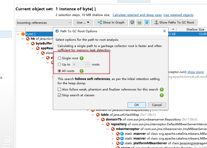 记录一次SpringBoot项目中因为server.max-http-header-size导致的内存溢出 并使用JVM命令以及Jprofile排查过程_biggest objects gc ...