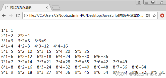 打印九九乘法表 课后程序javascript前端开发案例教程 黑马程序员编著 第2章 课后作业前端打印99 Csdn博客