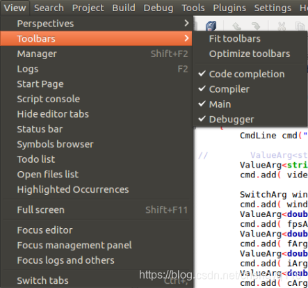 Code::Blocks Toolbars (工具栏) - Logs (日志栏) - Status bar (状态栏) - Manager (管理栏) 界面设置_codeblocks上面的工具 ...