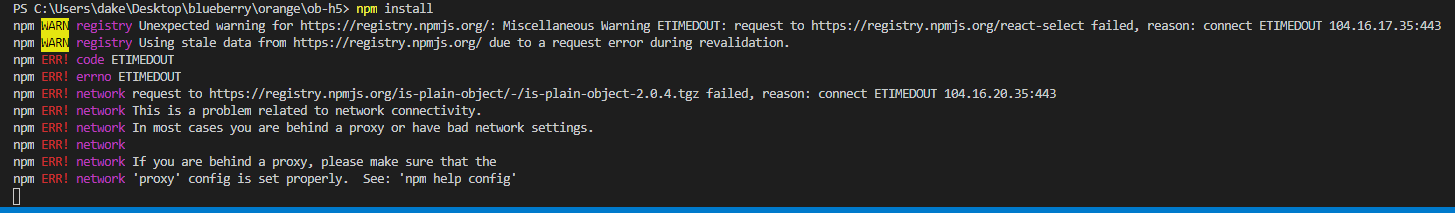 解决npm install（‘proxy‘ config is set properly. See: ‘npm help config‘）失败问题_proxy' config is set ...