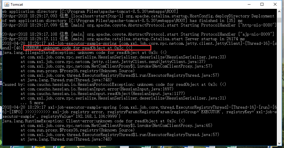 unknown code for readObject at 0x3c XXL-job错误_unknown code for readobject at 0x3c