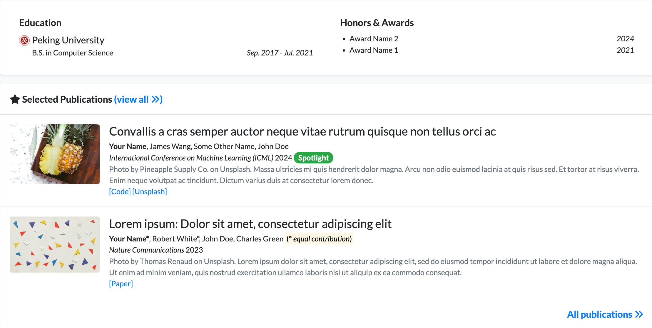 academic-homepage:快速搭建个人学术主页，页面内容包括个人简介、教育经历、发布过的学术列表等，同时页面布局兼容移动端。_免费 ...