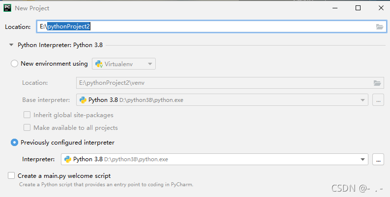 pycharm选择解释器区别_pycharm new environment 和 previously configured in-CSDN博客