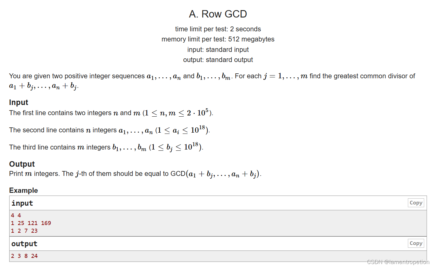 【gcd】CF6691div1 A. Row GCD-CSDN博客