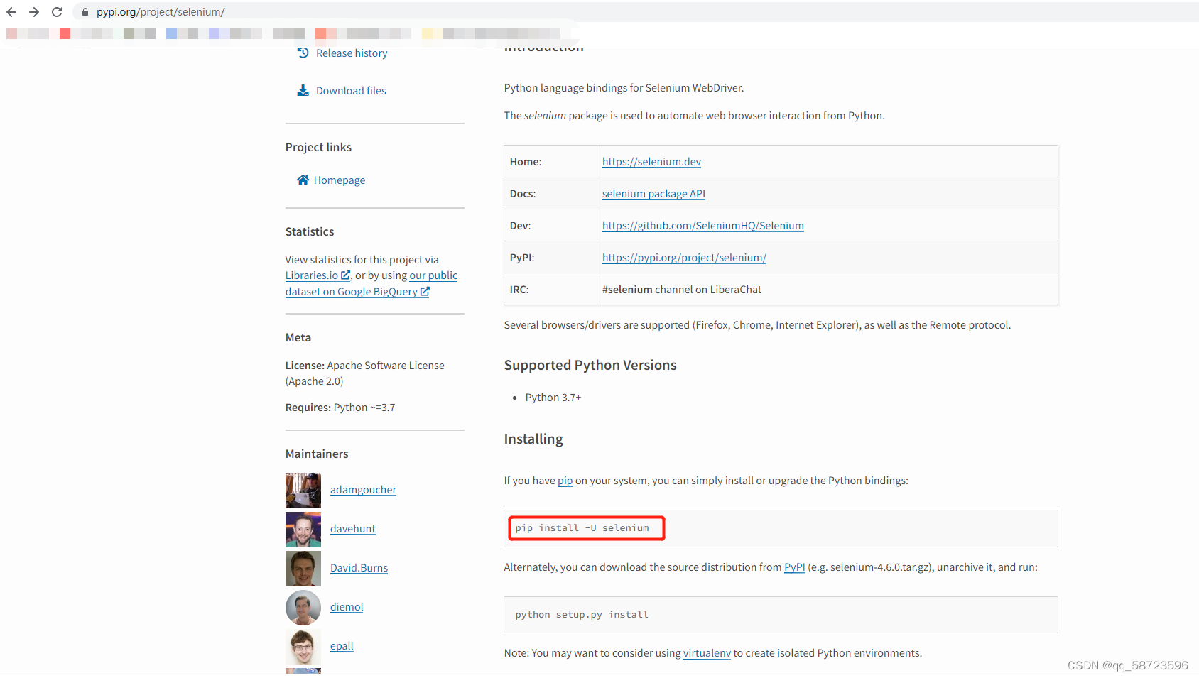 pip install selenium ERROR: Exception:Traceback (most recent call last ...