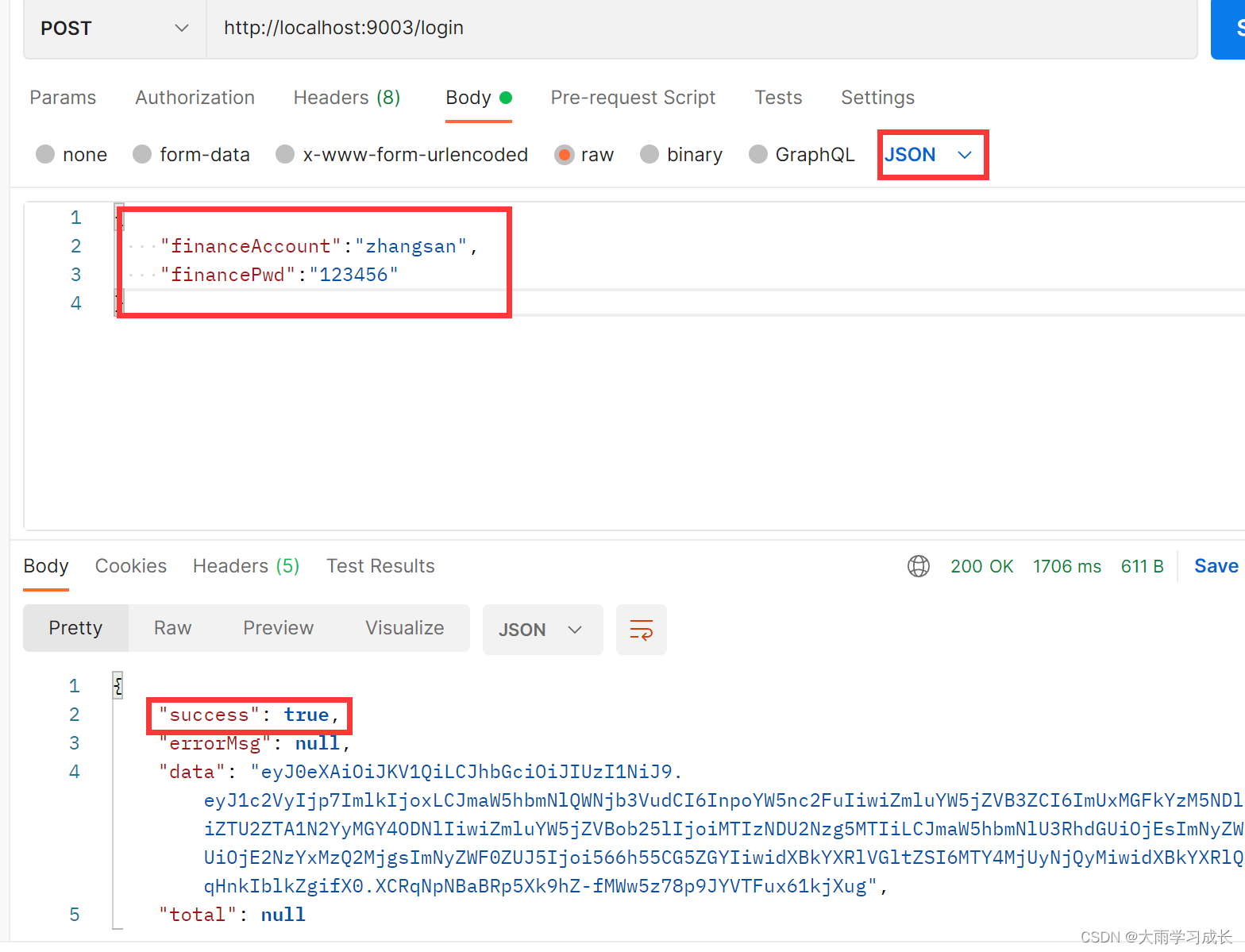 postman调得到的结果是“status“: 415, “error“: “Unsupported Media Type“,_postman ...