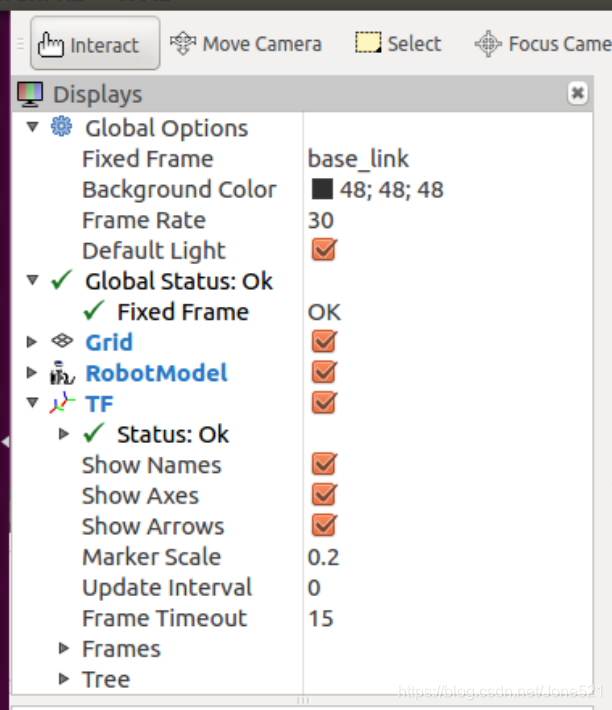 运行Rviz时,RobotModle Status:Error 详细信息提示 No transform from[xxx] to [base_link]_robotmodel status ...