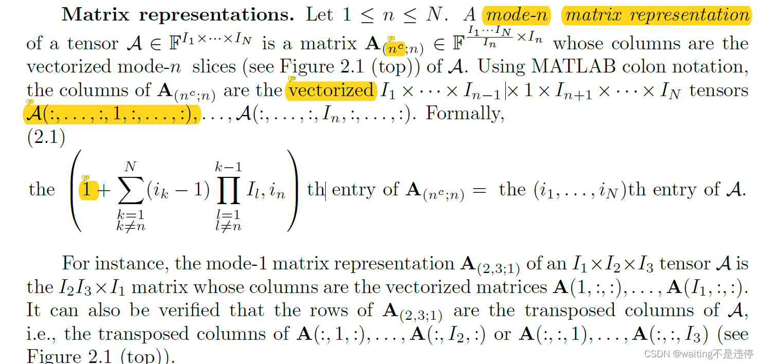 张量的向量化vectorization、模n（mode-n）展开_张量模n展开定义-CSDN博客