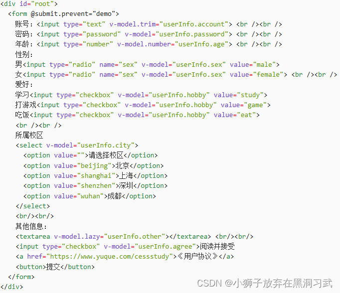 Vuejs中v Model在不同input类型下的数据收集 Csdn博客