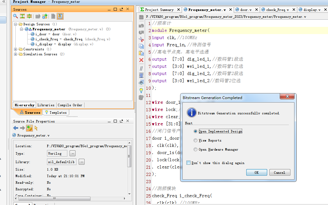 直接测频数字频率计Verilog代码vivado ego1开发板_数字瞬时频率 vivado-CSDN博客