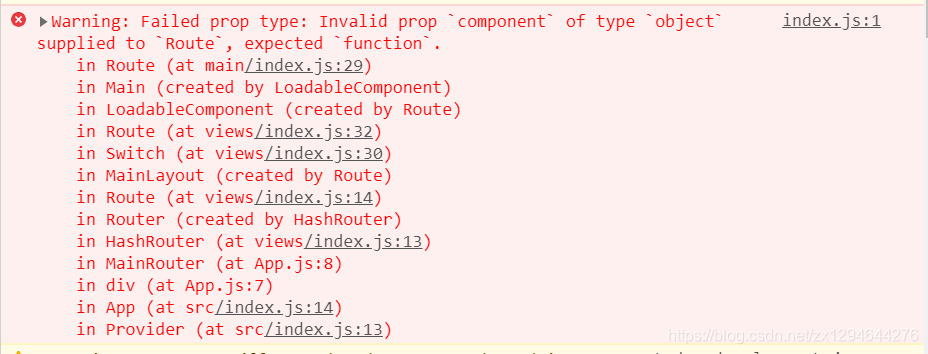 Warning: Failed prop type: Invalid prop `component` of type `object` supplied to `Route ...