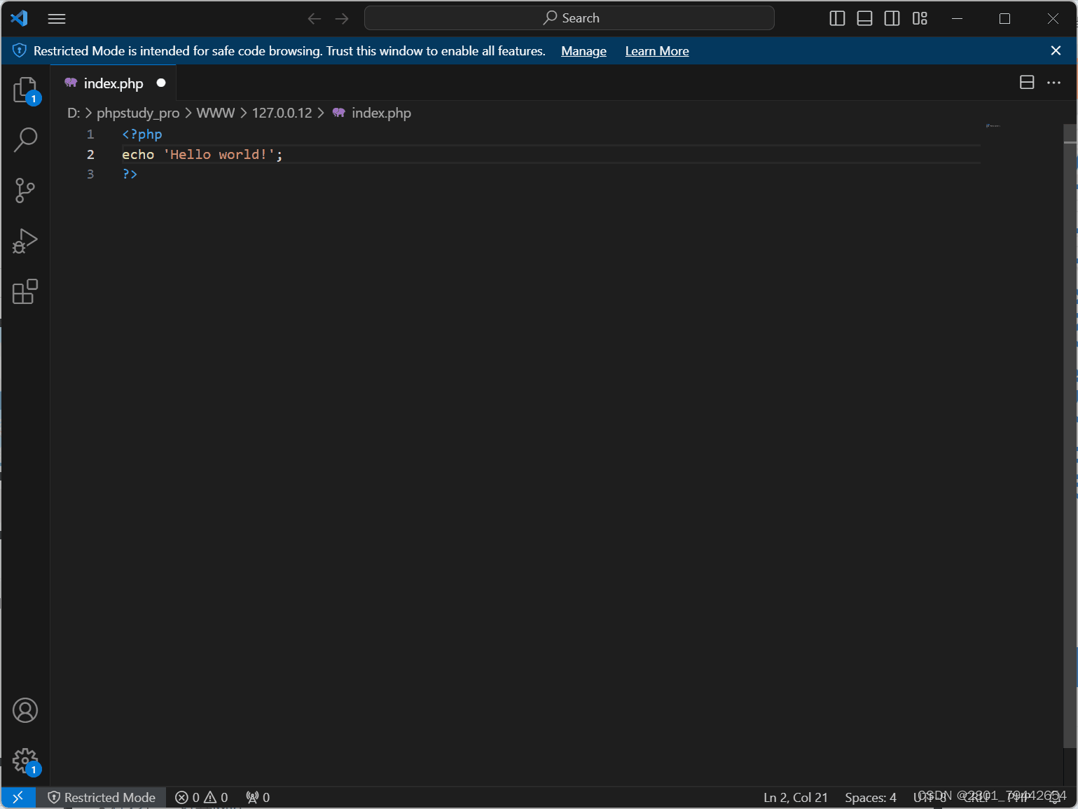 phpstudy搭建与使用（输出hello world!)_phpstudy显示文字-CSDN博客