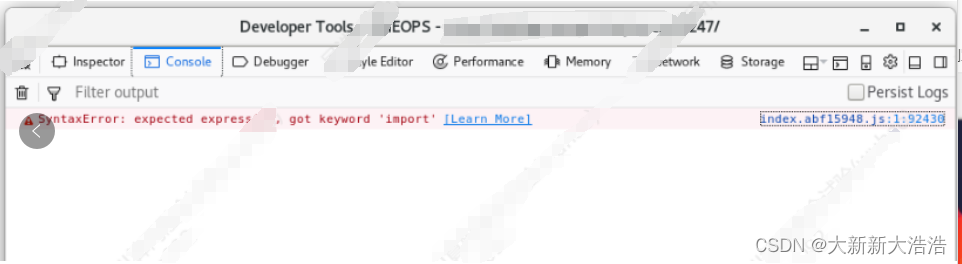 centos图形化桌面中火狐浏览器无法访问项目页面问题处理_syntaxerror: expected expression, got ...