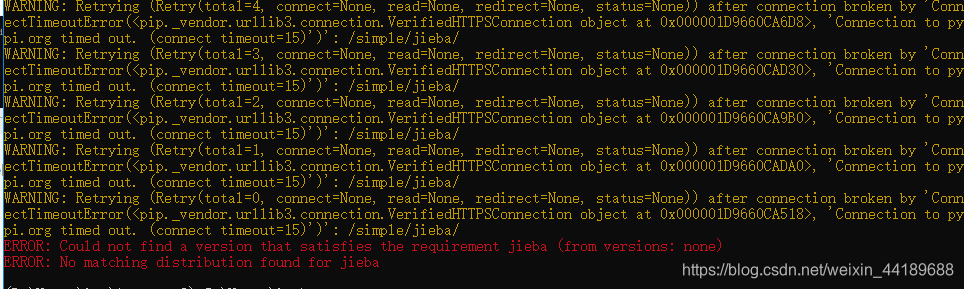 jieba分词得安装，报超时错误_jieba安装超时 cnsd-CSDN博客