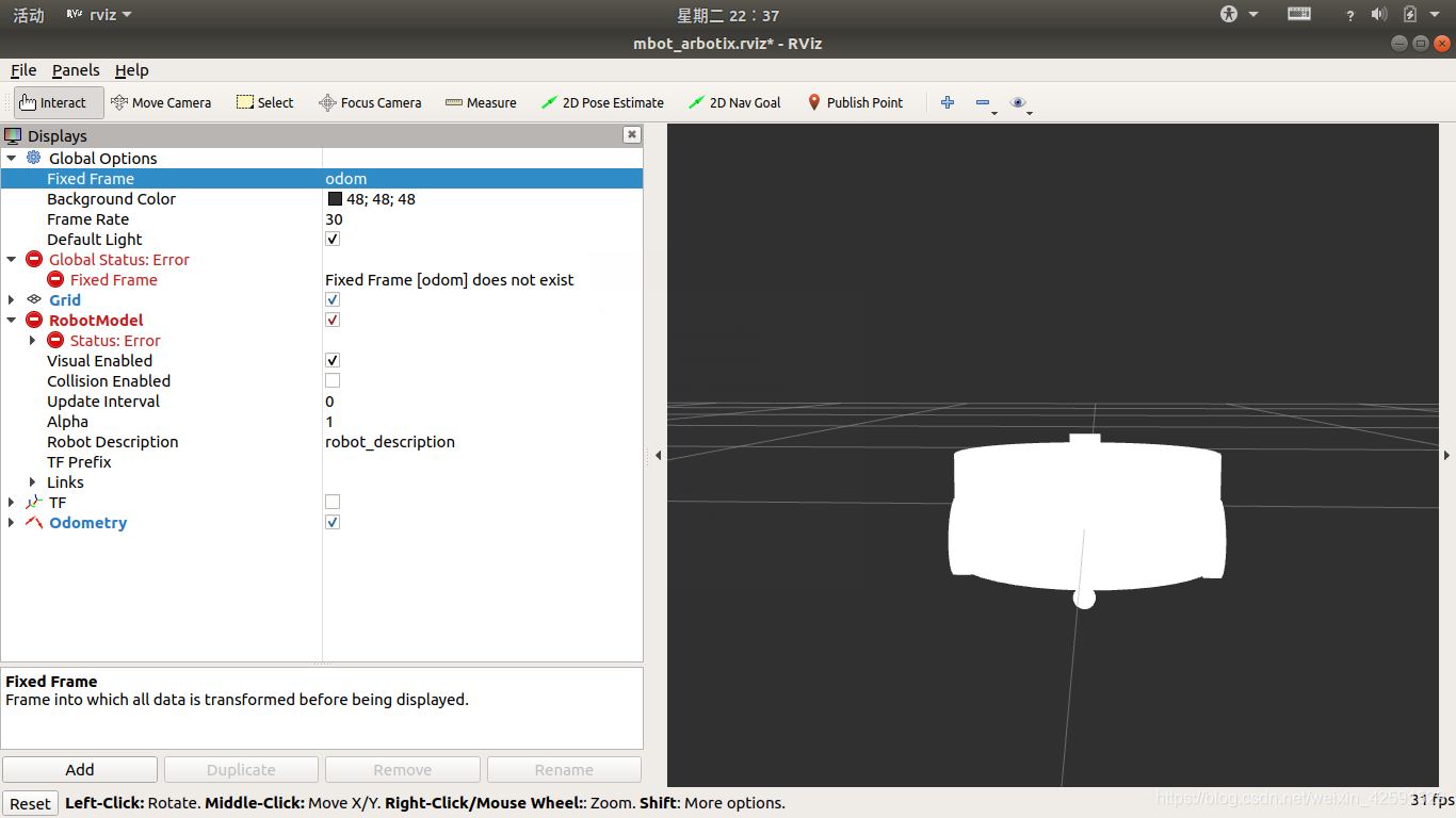 RVIZ中的fixed frame选项以及“For frame : Fixed Frame [odom] does not exist”_rviz中怎么修改fixedframe-CSDN博客
