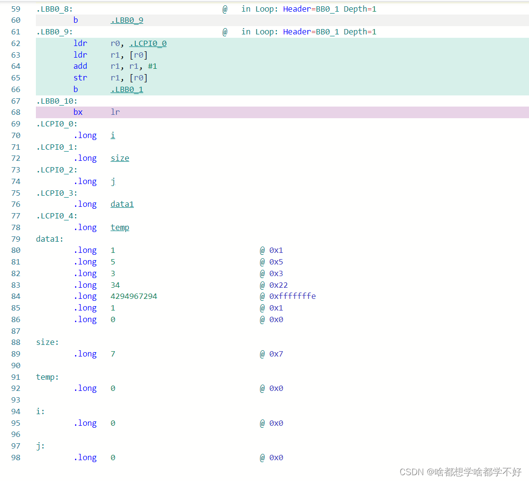 Armv7汇编代码实现冒泡排序(多重循环汇编程序) 加反汇编代码分析arm实现冒泡排序 Csdn博客