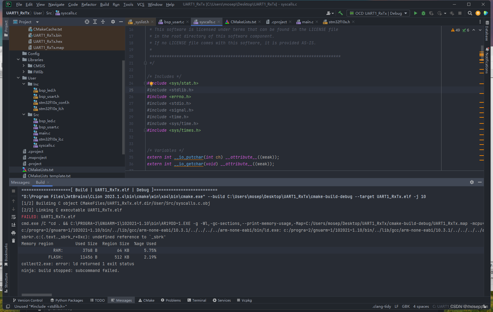 CLion 野火STM32 工程 printf问题_clion stm32 printf-CSDN博客