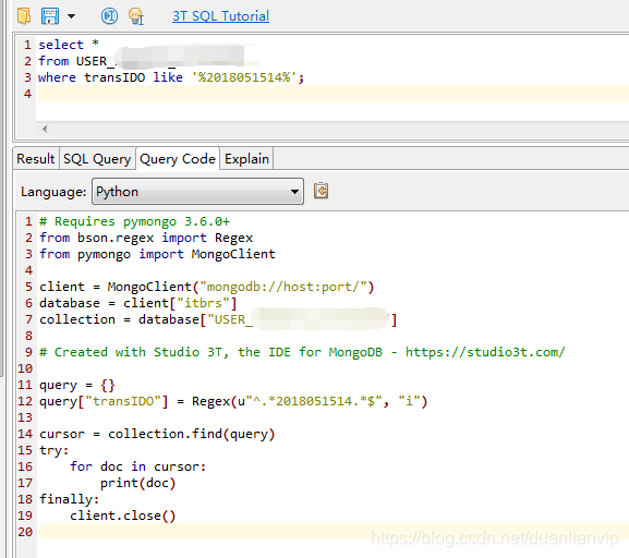 【MongoDB】Studio 3T使用技巧--JavaScript, Java, Python, C# and PHP代码自生成_studio 3t 的explain语句-CSDN博客