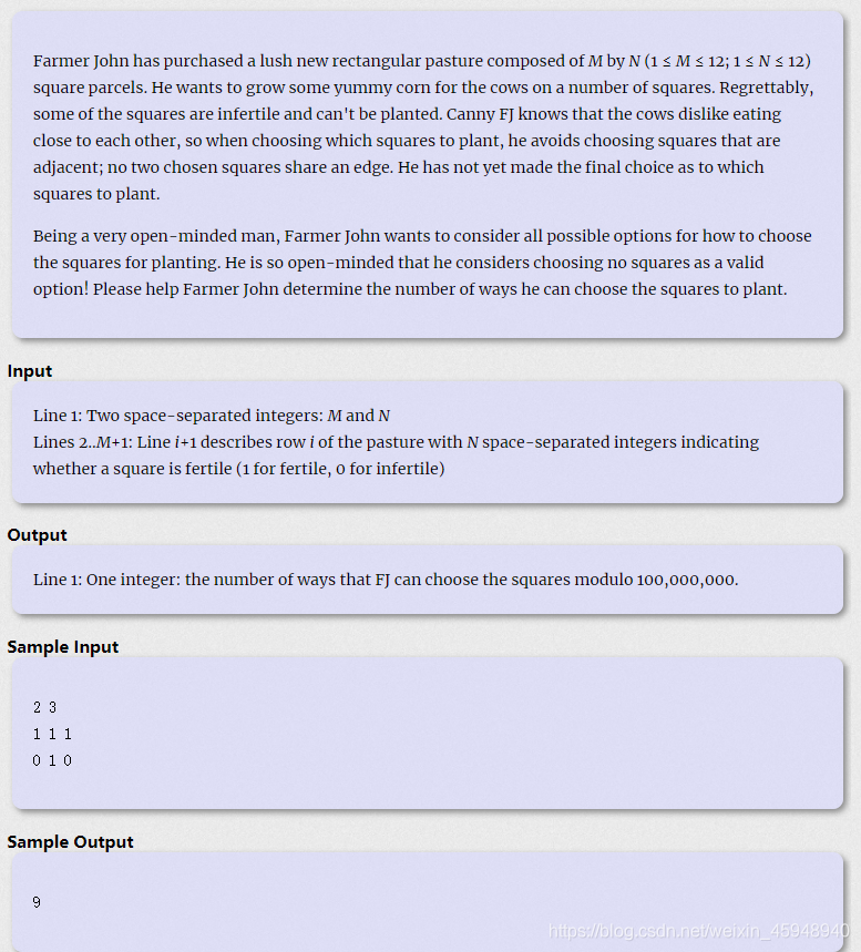 POJ - 3254 Corn Fields (状压DP)_12:3254-CSDN博客