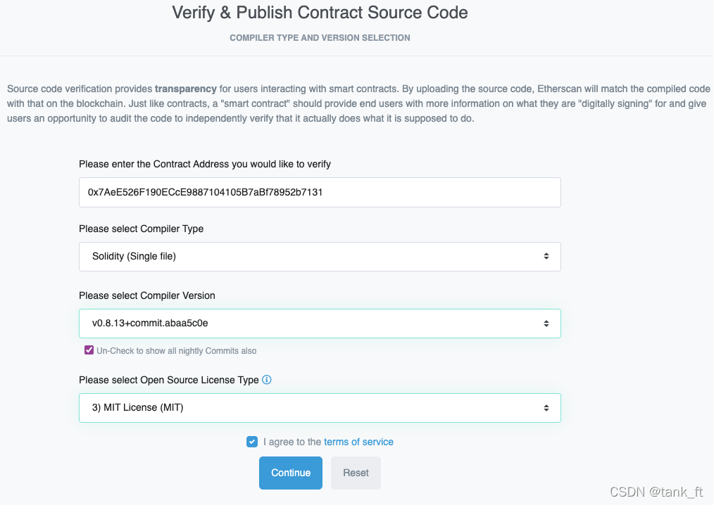 Etherscan上验证发布合约（Verify And Publish）完整详细步骤_verify & publish contract source code-CSDN博客