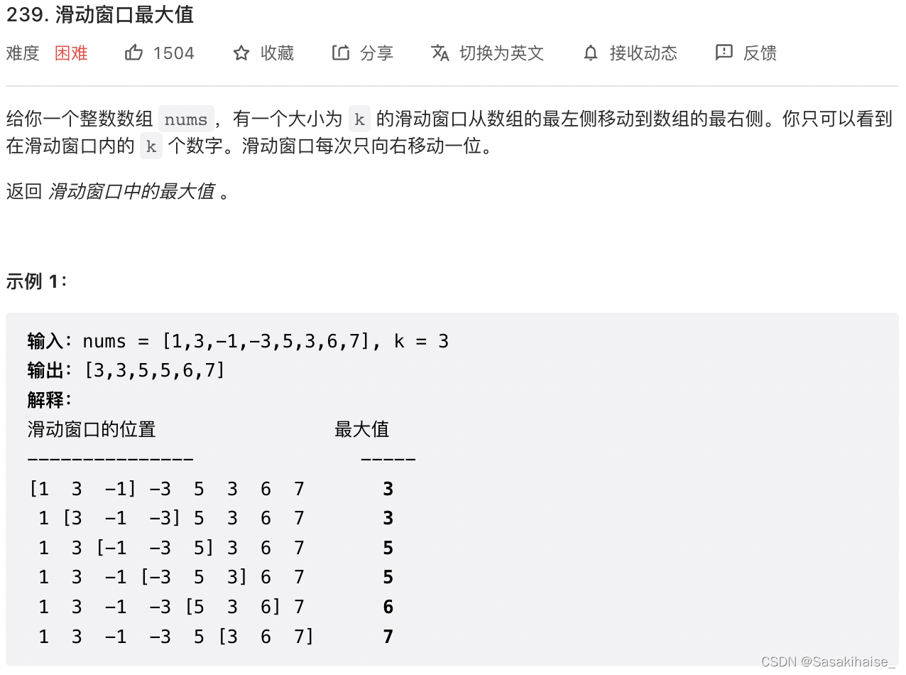 LeetCode 239. 滑动窗口最大值-CSDN博客