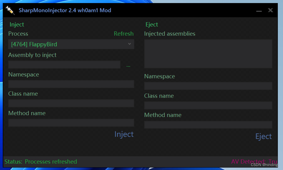 【问题解决】SharpMonoInjector点击refresh闪退或报错Injection failed: mono_class_from_name() returned NULL解决办法 ...
