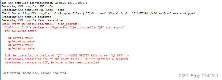 CMake报错处理：Could not find a package configuration file provided by “QT“ with any of-CSDN博客