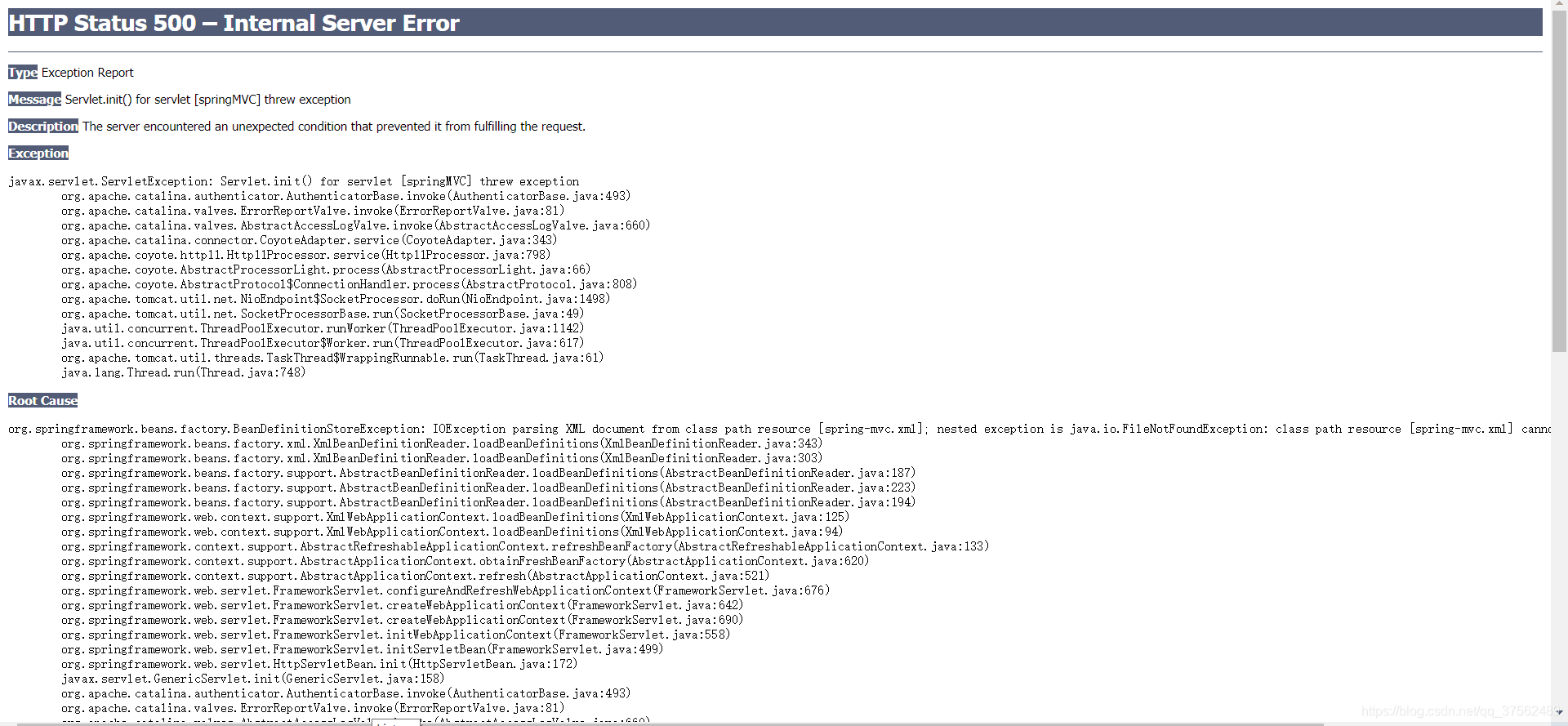 Servlet.init() for servlet[SpringMVC] threw exception_servlet.init() for servlet spring-mvc ...