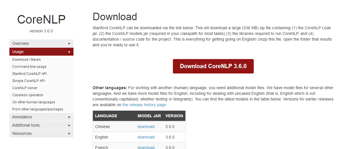 Stanford CoreNLP 3.6.0 使用入门_stanford corenlp 3.6.0 功能-CSDN博客